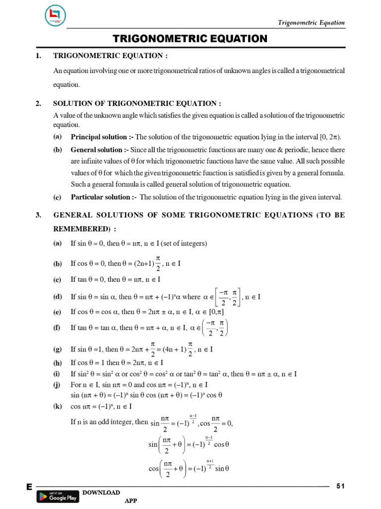 Sheet - 01 - Trigonometry Equation - JINDAL4FREE | PDF | Trigonometric ...