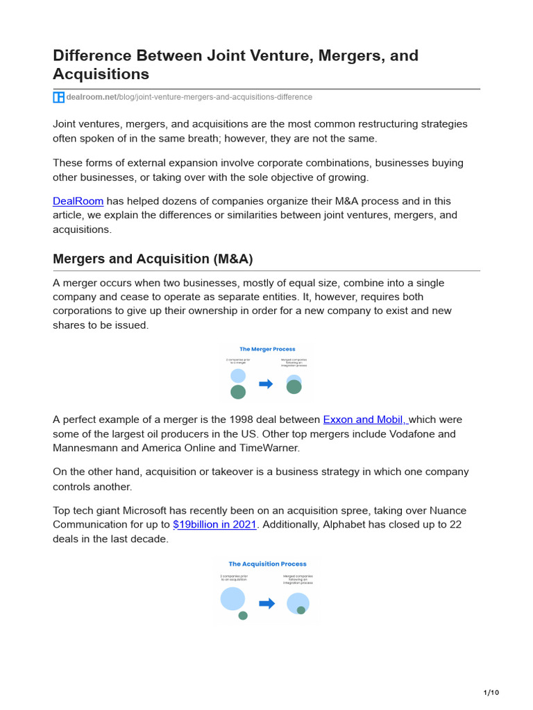 Joint Ventures vs Mergers & Acquisitions | PDF | Mergers And ...