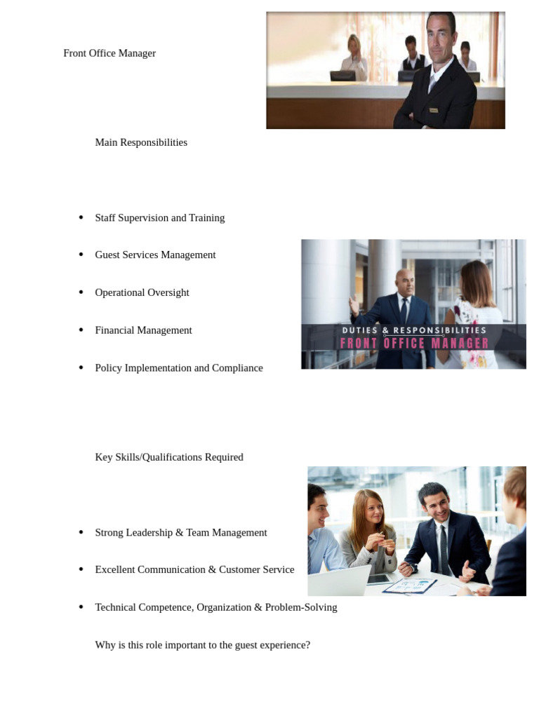 Front Office Manager Role Overview | PDF