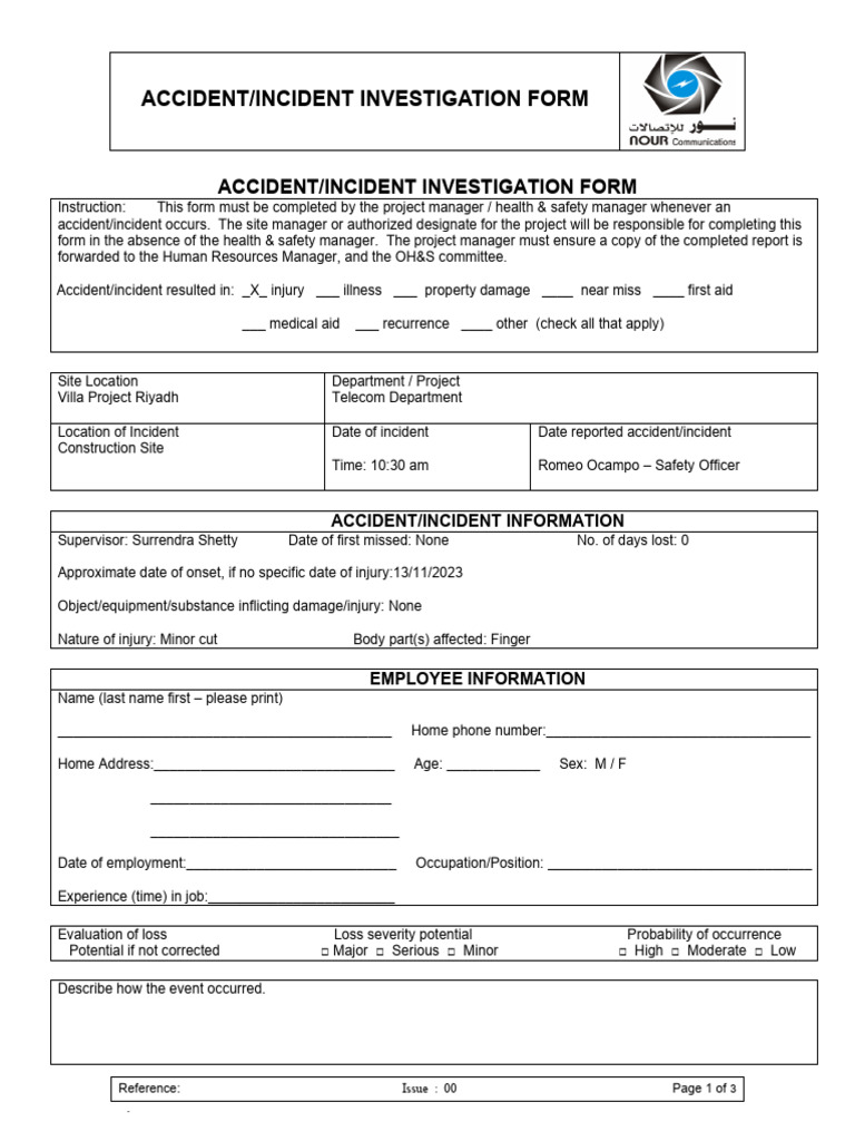 Accident Investigation Form Template | PDF | Occupational Safety And ...