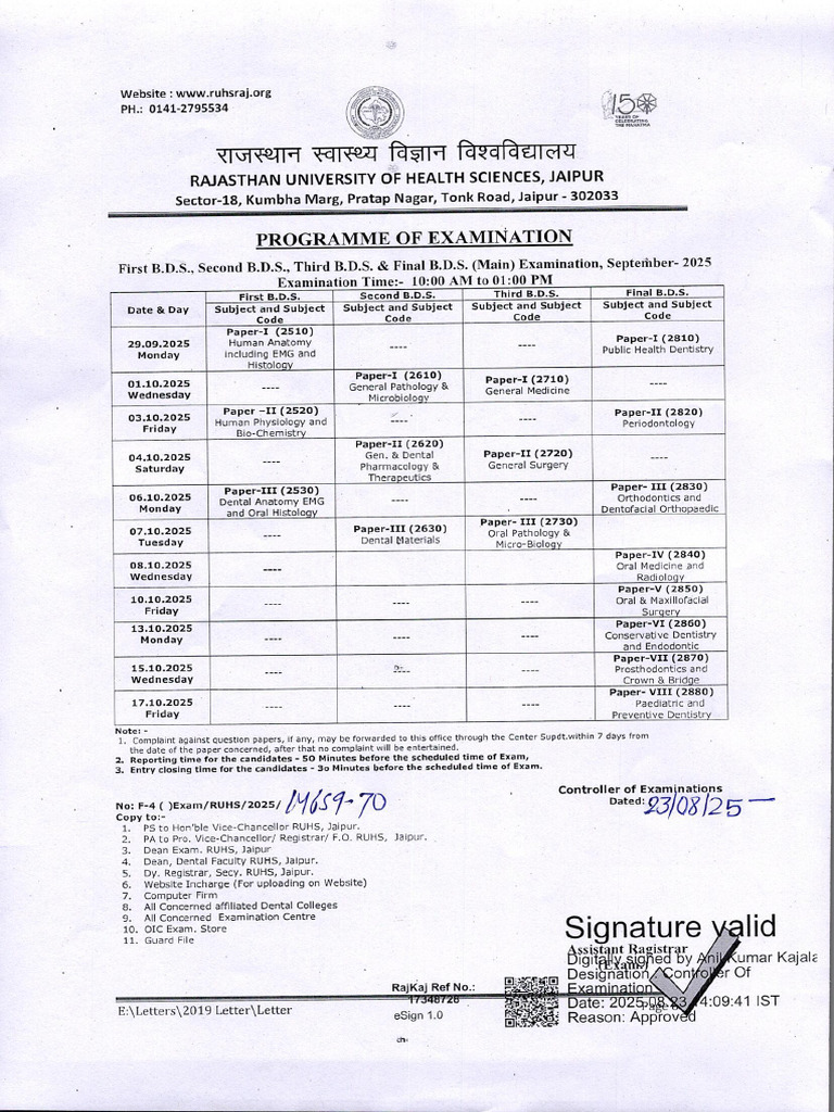 BDS Part I To IV Time Table Sep 2025 - 0001 | PDF