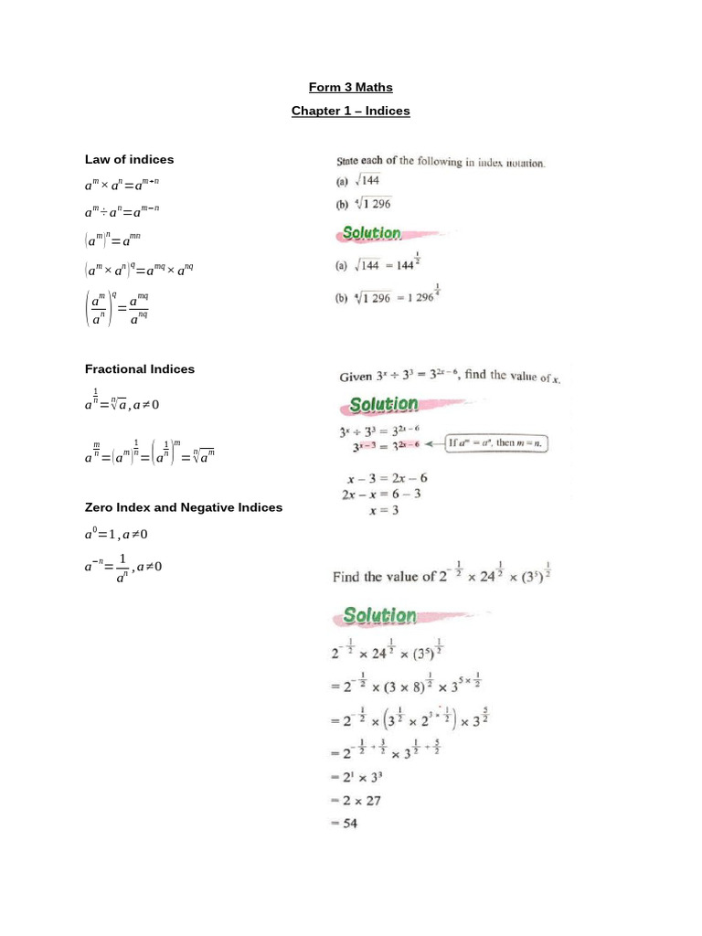 CHP 1 Indices Form 3 | PDF