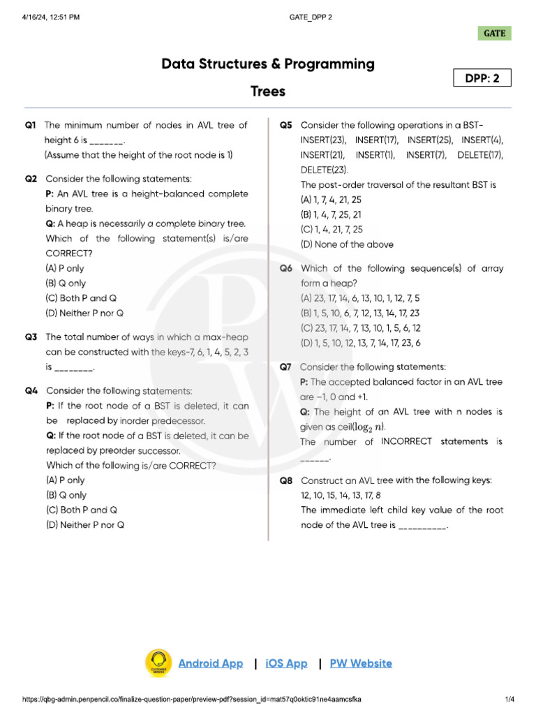 (Data Structure & Programming) Tree DPP 02 | PDF