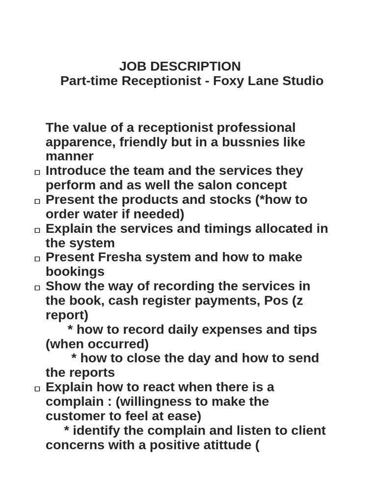Part-time Receptionist Job Overview | PDF