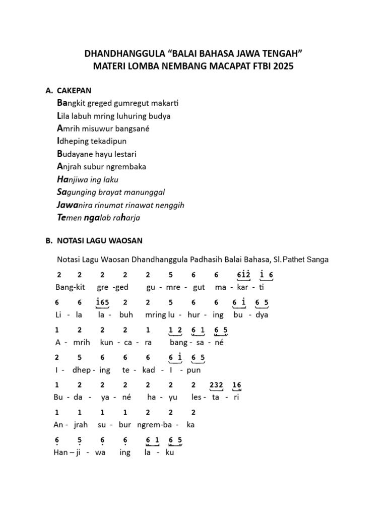 Notasi Tembang Dhandhanggula Aksara Jawa | PDF