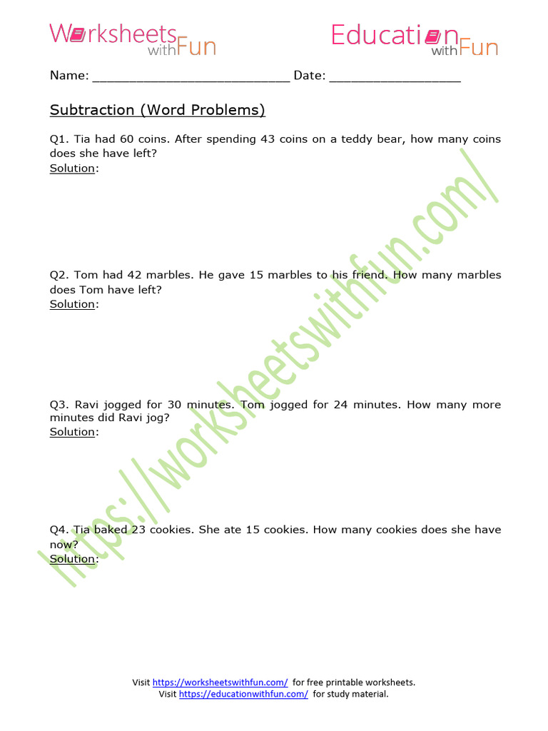 Class 5 Subtraction Worksheet | PDF