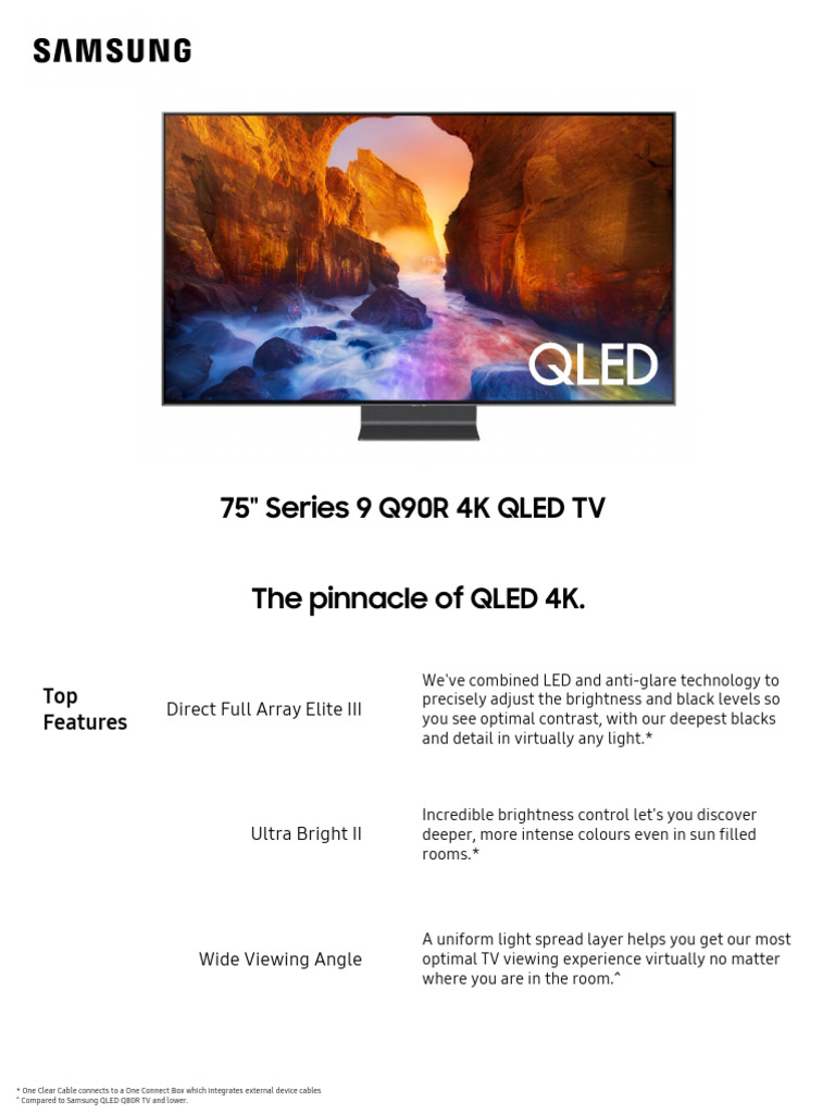 Samsung Q90R 75" 4K QLED TV Overview | PDF | Hdmi | Backlight