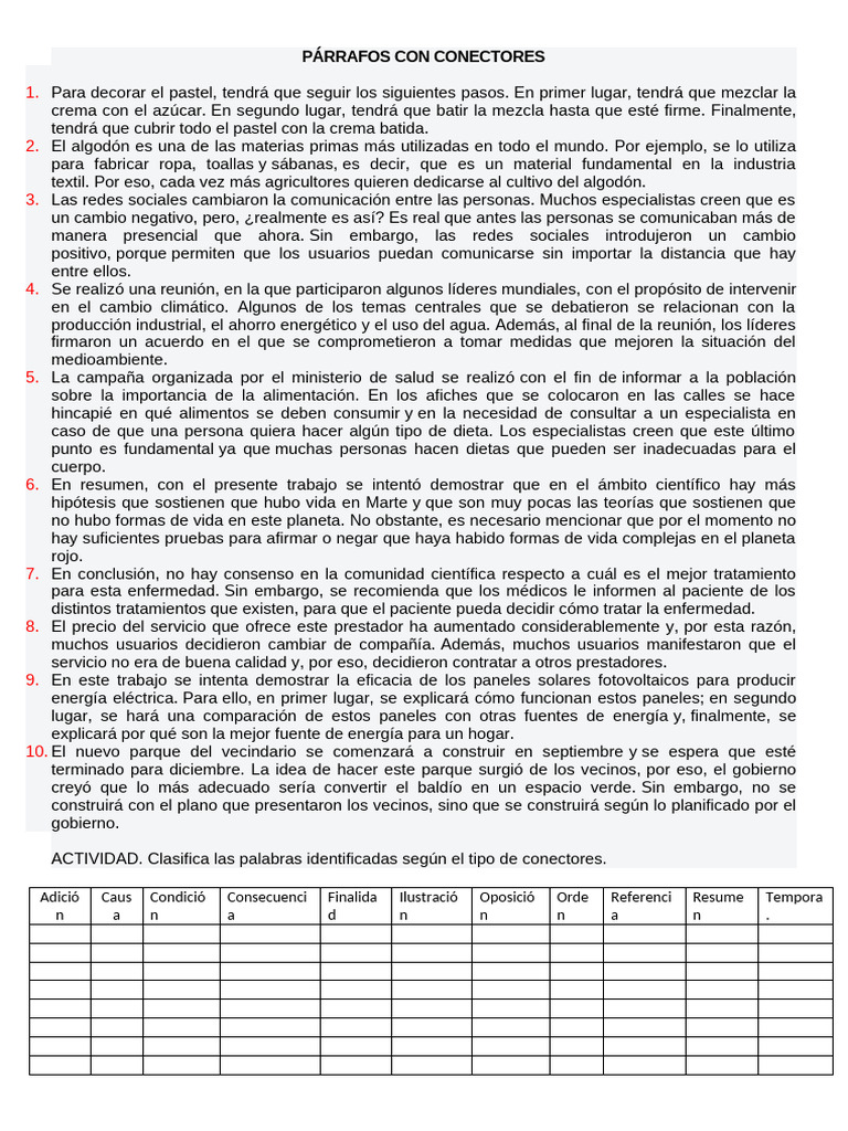 Párrafos Con Conectores | PDF | Agricultura