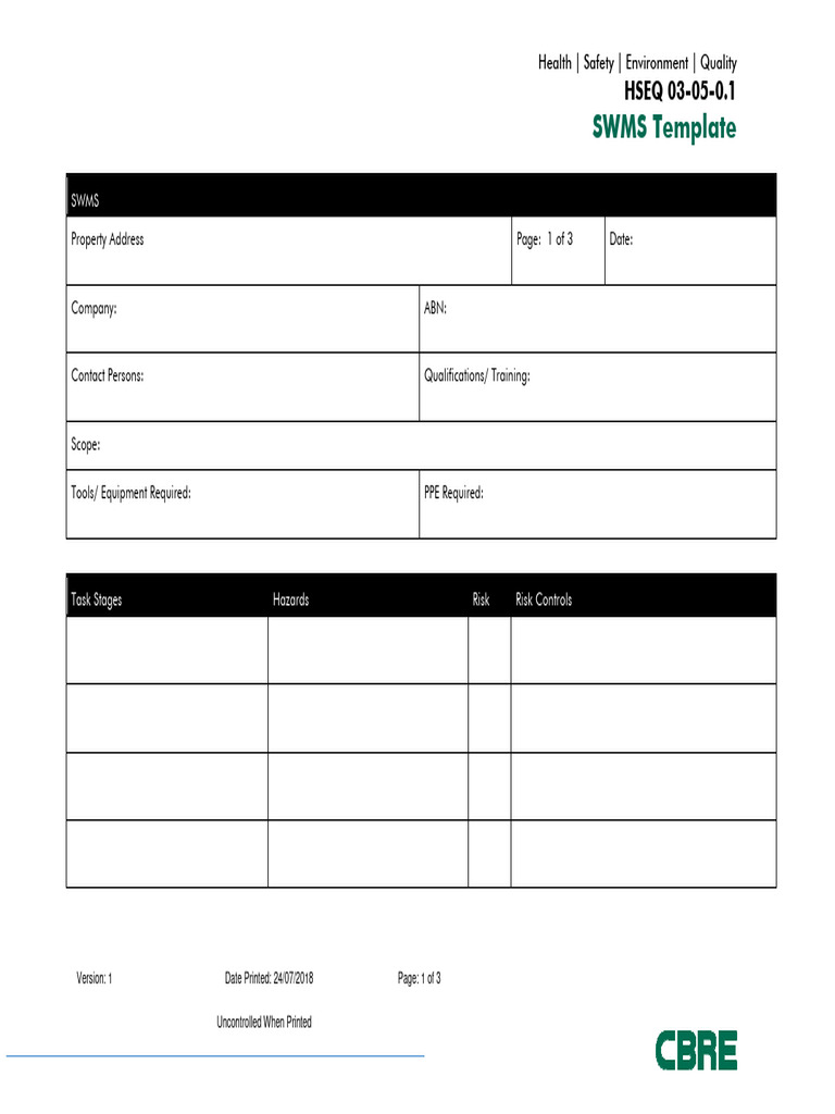 Hseq-03!05!0.1 Swms Template | PDF | Securities | Safety