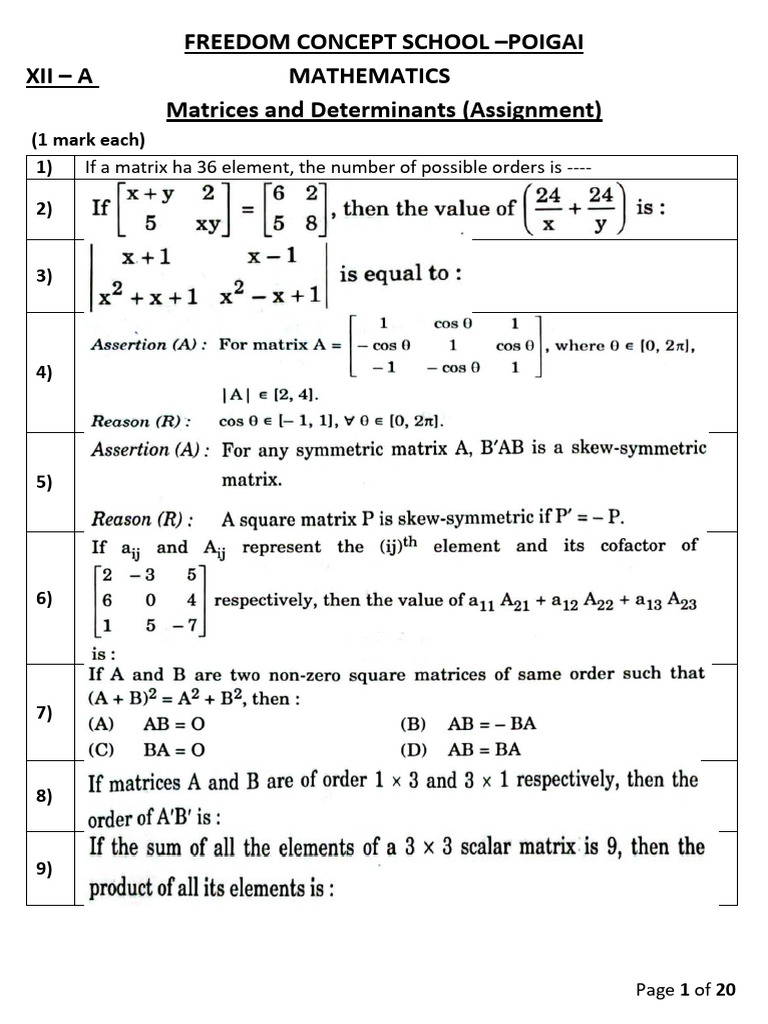 1.matrices Determinants Revision 25 26 | PDF | Determinant | Algebra