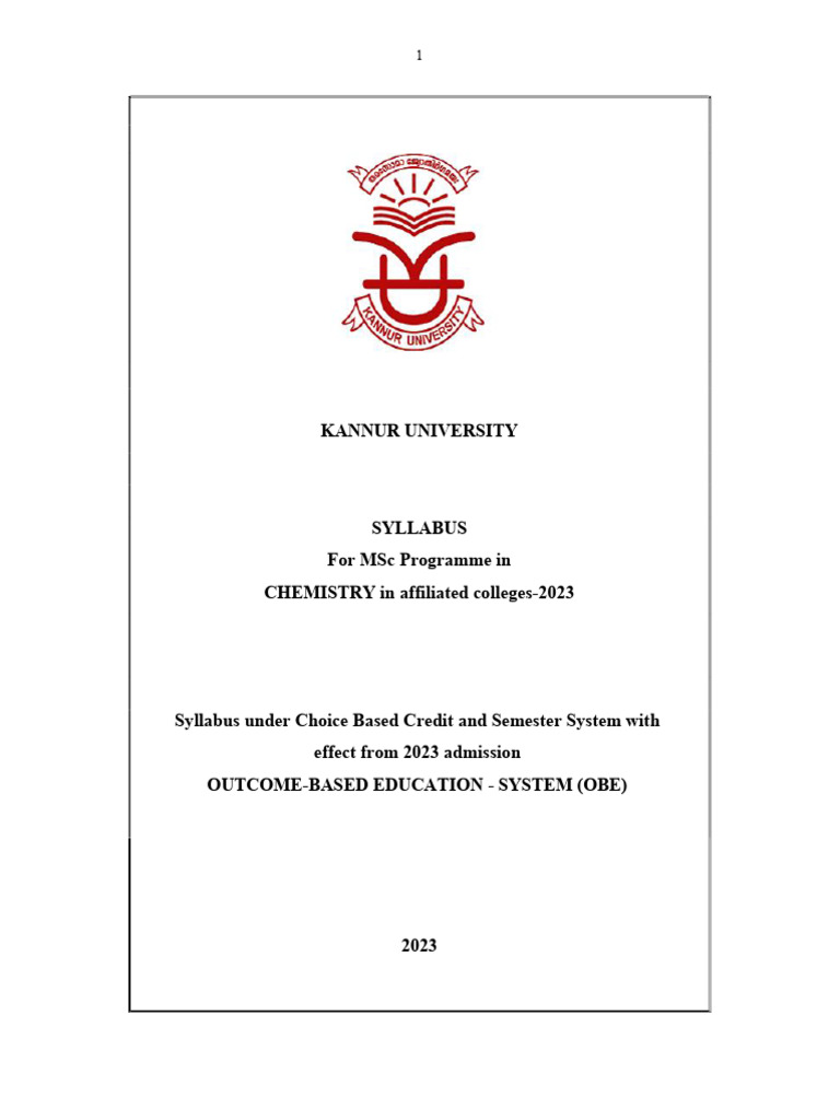MSc Chemistry Syllabus 2023 - Kannur University | PDF | Hartree–Fock ...