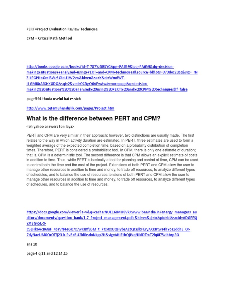 What Is The Difference Between PERT and CPM?: PERT Project Evaluation ...