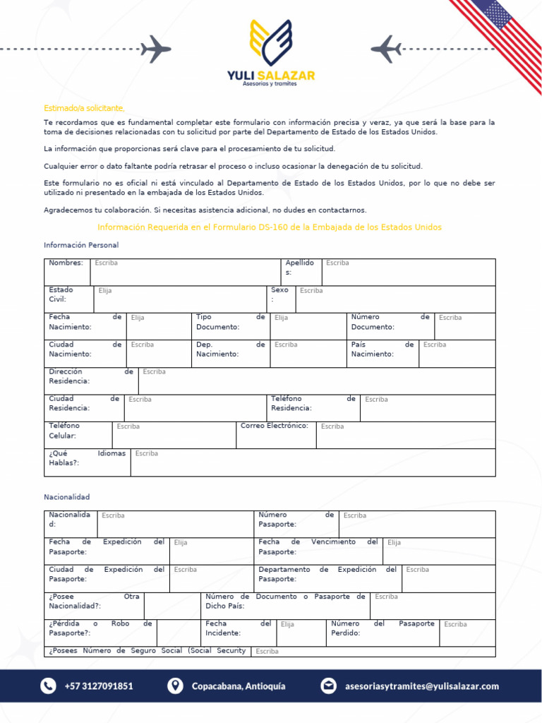 Instrucciones para Formulario DS-160 | PDF | Visa de viaje | Pasaporte