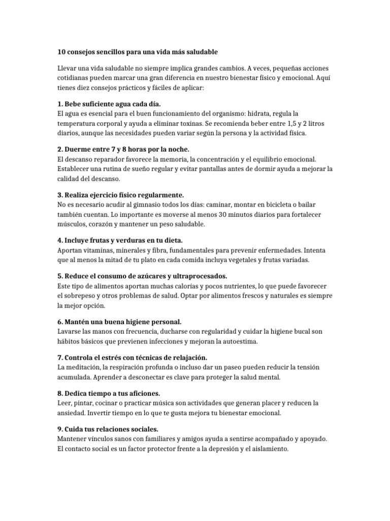 10 Consejos para una Vida Saludable | PDF | Alimentos