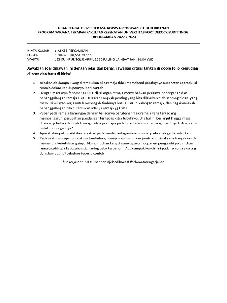 Uts Askeb Remaja | PDF