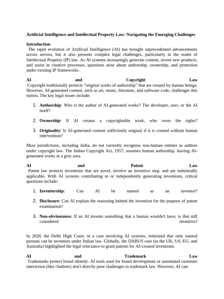 AI's Impact on Intellectual Property Law | PDF | Intellectual Property ...