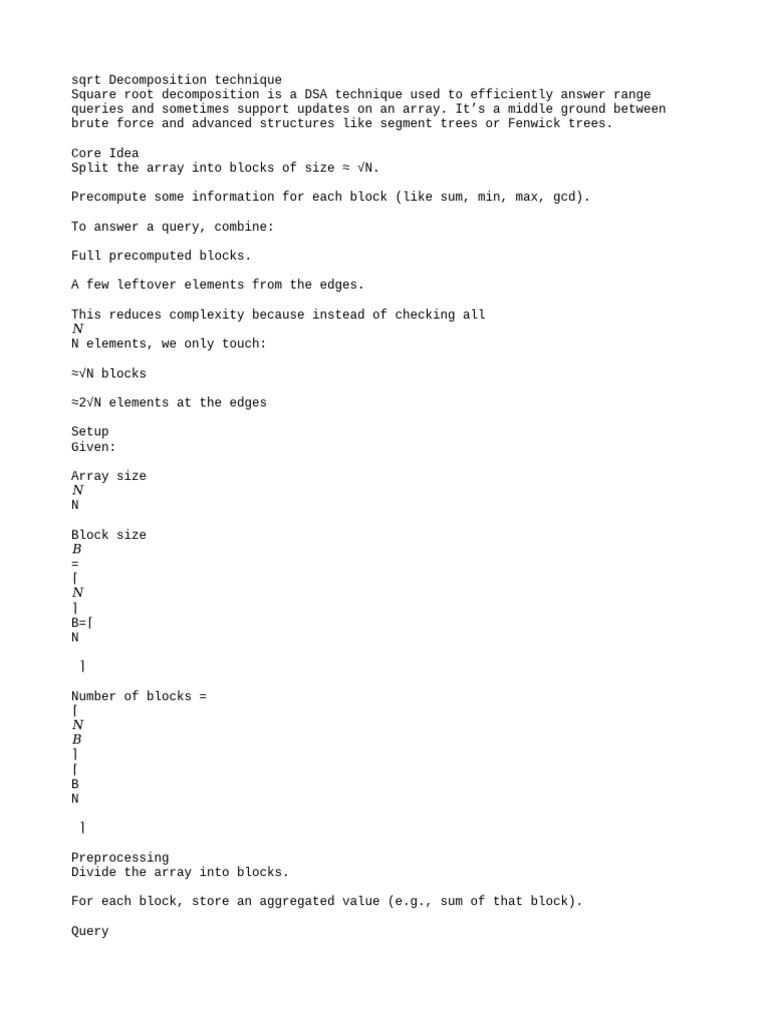 SQRT Decomposition Technique | PDF | Computer Programming | Algorithms ...