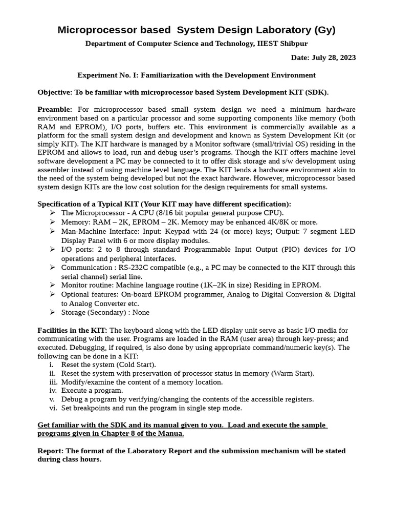 Microprocessor System Design Lab Guide | PDF | Input/Output | Computer ...