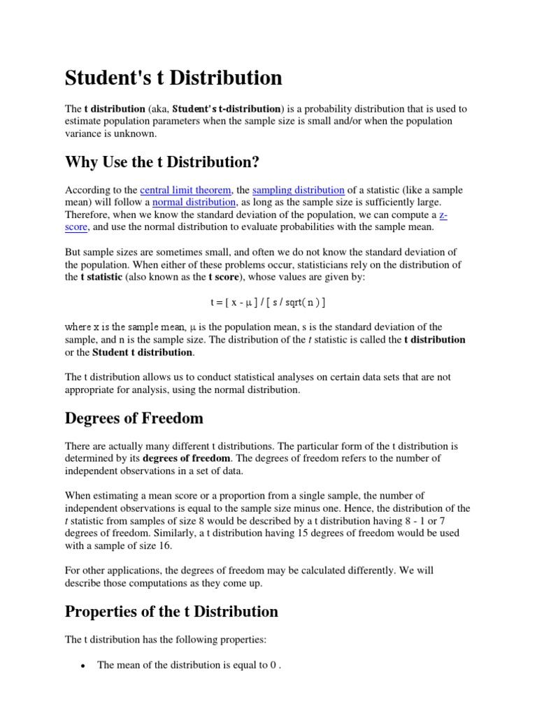 T Distribution | PDF | Sample Size Determination | Normal Distribution