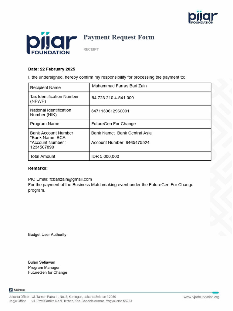[FGC] Business Matchmaking - Payment Request Form.docx | PDF