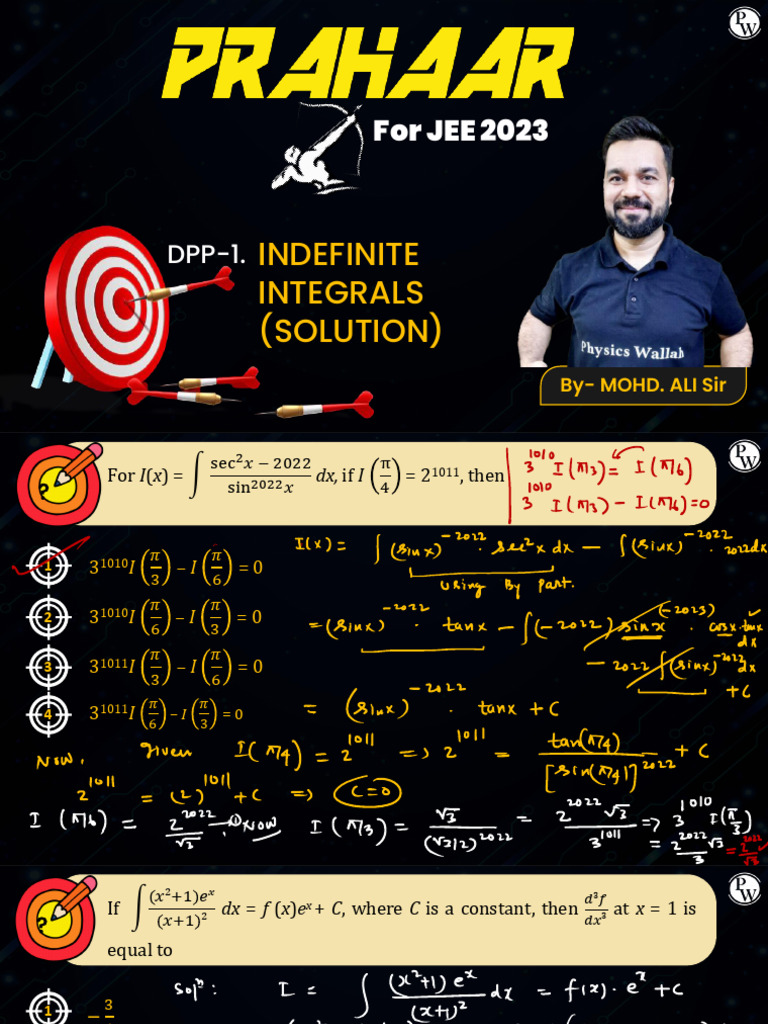 2331 Indefinite Integration DPP 01 Solution Note Lakshya JEE | PDF | Calculus | Mathematical ...
