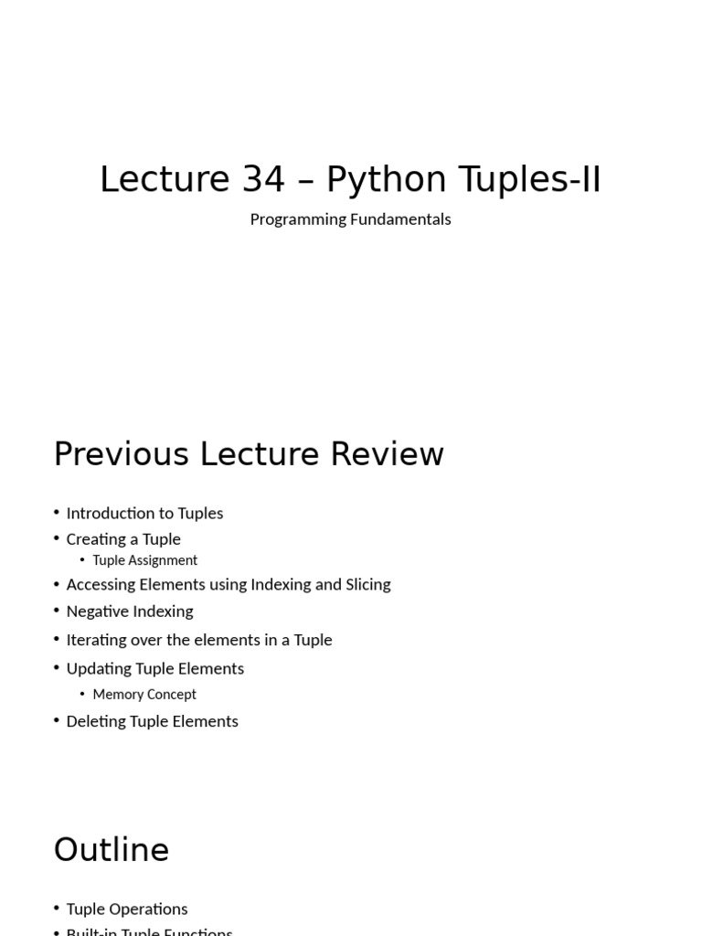 Lecture 34 - Python Tuples (Cont.) | PDF | Mathematical Logic | Software Engineering