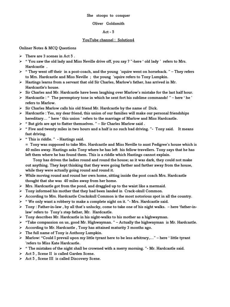 She Stoops To Conquer Act 5 | PDF