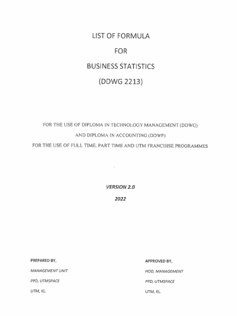 #FORMULA DDWG 2213 Statistics Final Exam | PDF
