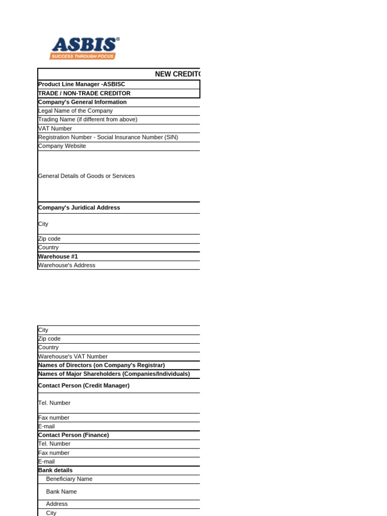 Creditor Application Form for ASBIS | PDF | Money | Economies