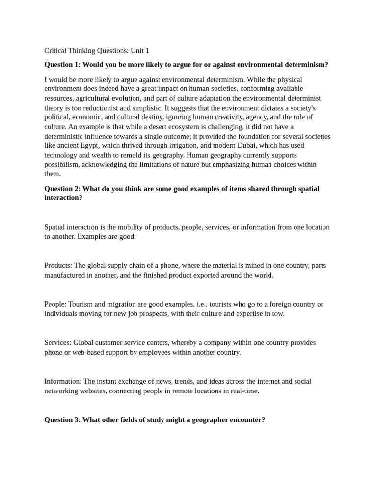 Critical Thinking in Human Geography | PDF | Determinism | Society