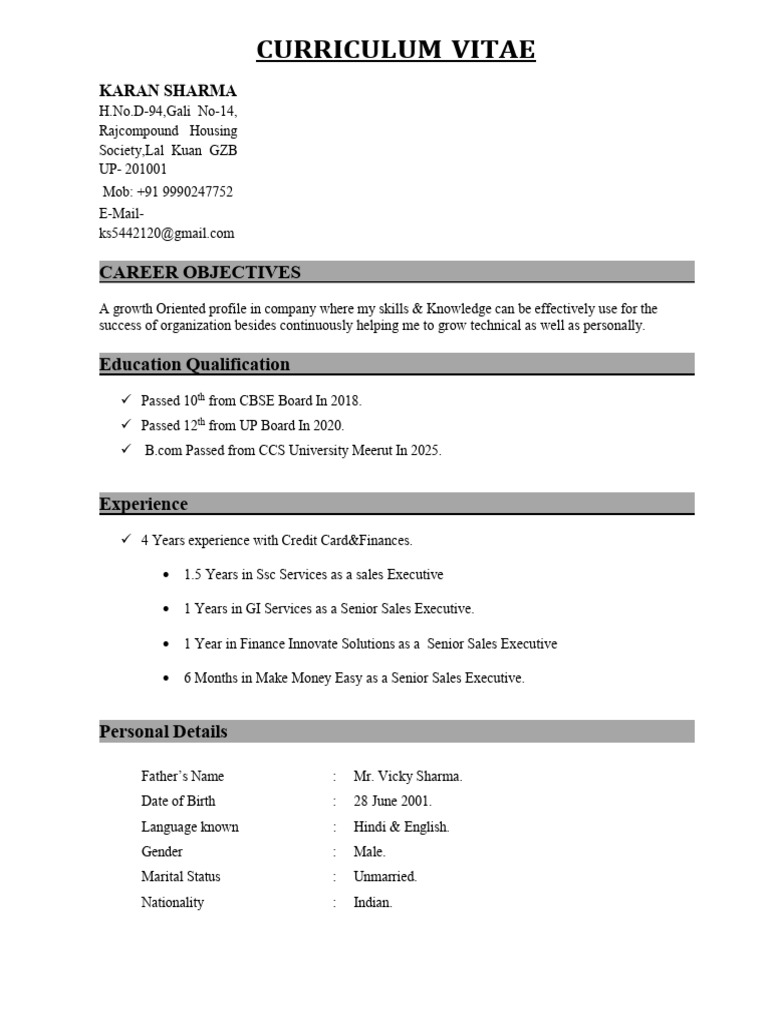 Curriculum Vitae: Career Objectives | PDF