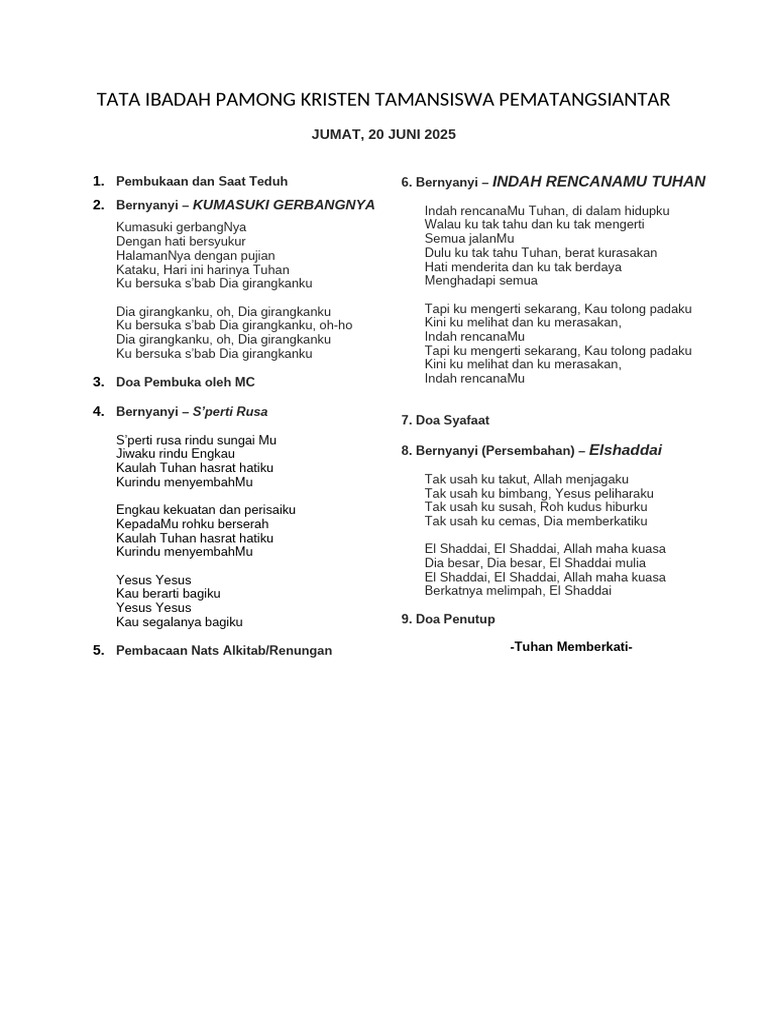 Tata Ibadah Pamong Kristen Tamansiswa | PDF