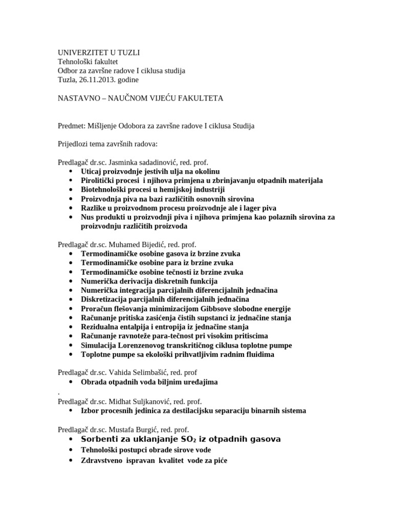 Prijedlog Odbora Za Završne Radove 26112013 | PDF