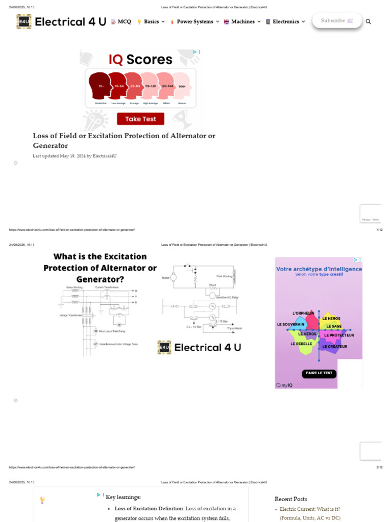 Loss of Field Protection in Generators | PDF | Relay | Electric Generator