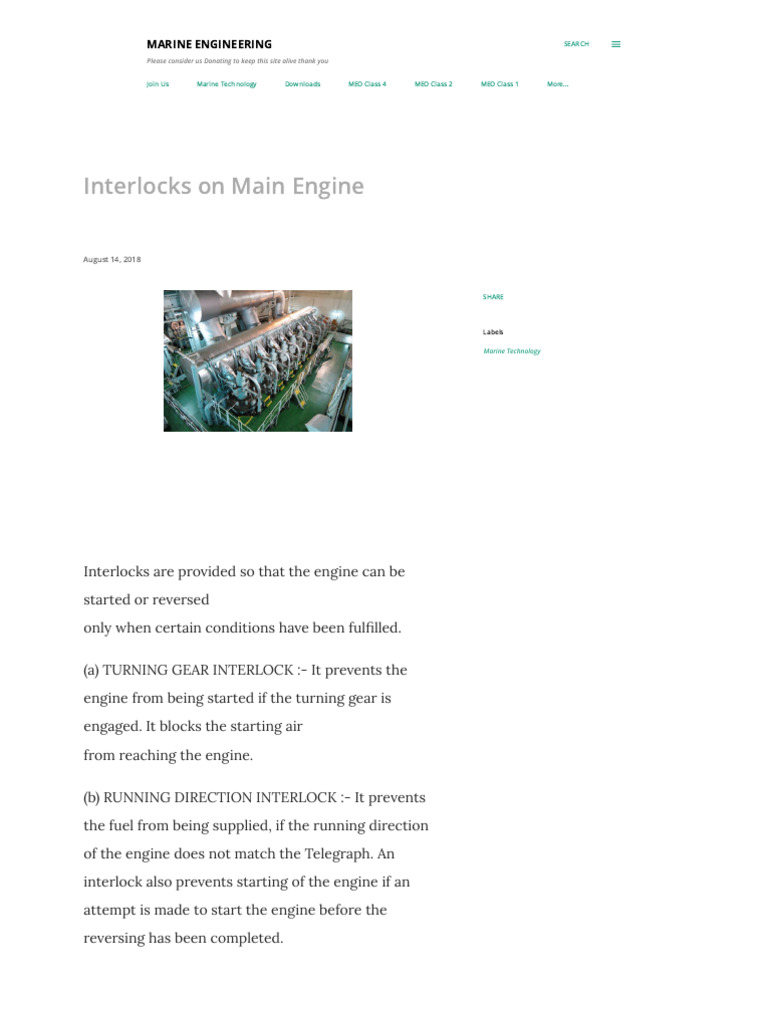 Main Engine Interlocks Explained | PDF