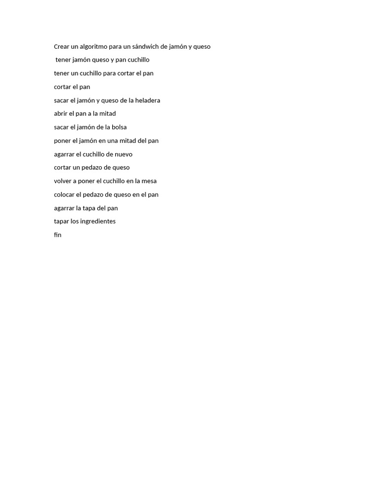 Crear Un Algoritmo para Un Sándwich de Jamón y Queso | PDF