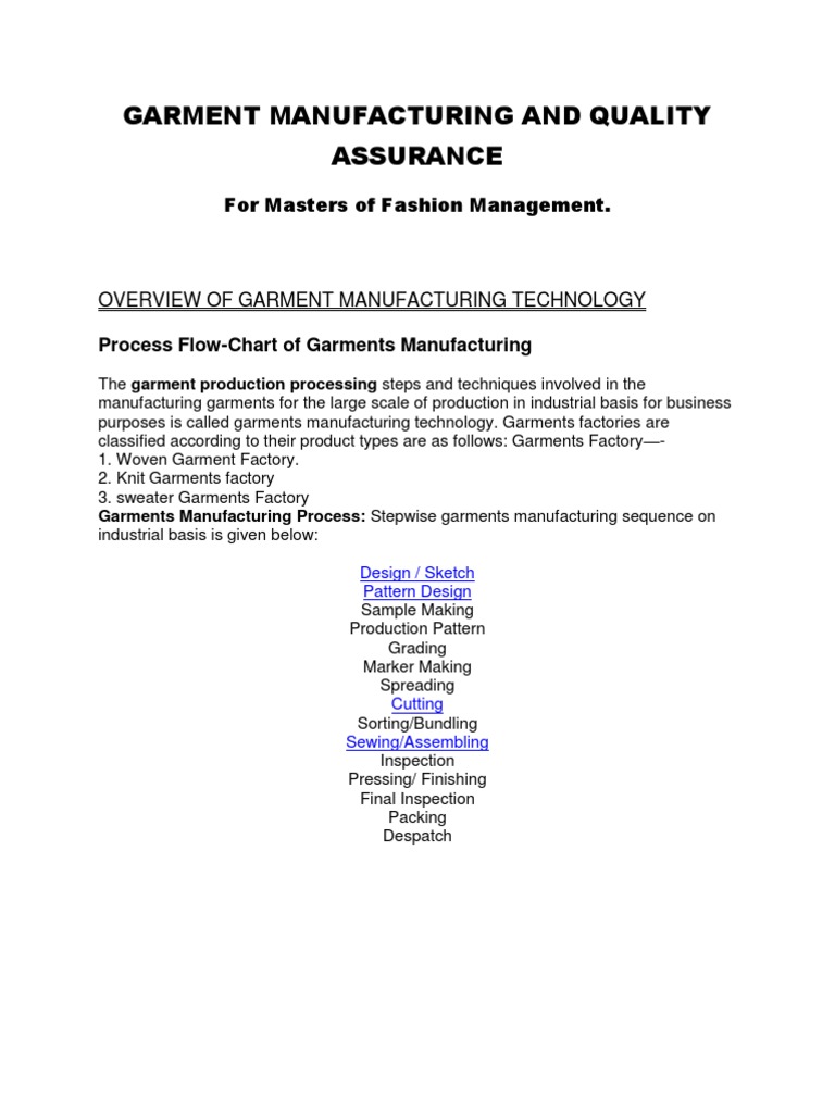 Garment Manufacturing and Quality Assurance | PDF | Knife | Clothing