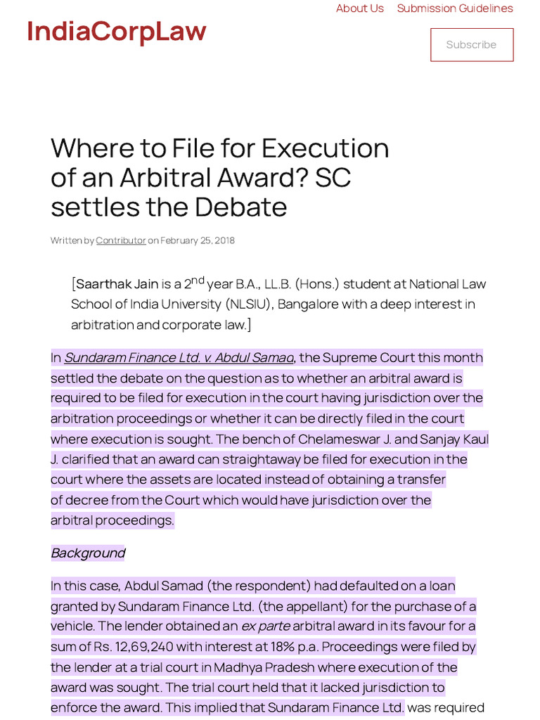 Supreme Court Ruling on Arbitral Award Execution | PDF | Jurisdiction ...