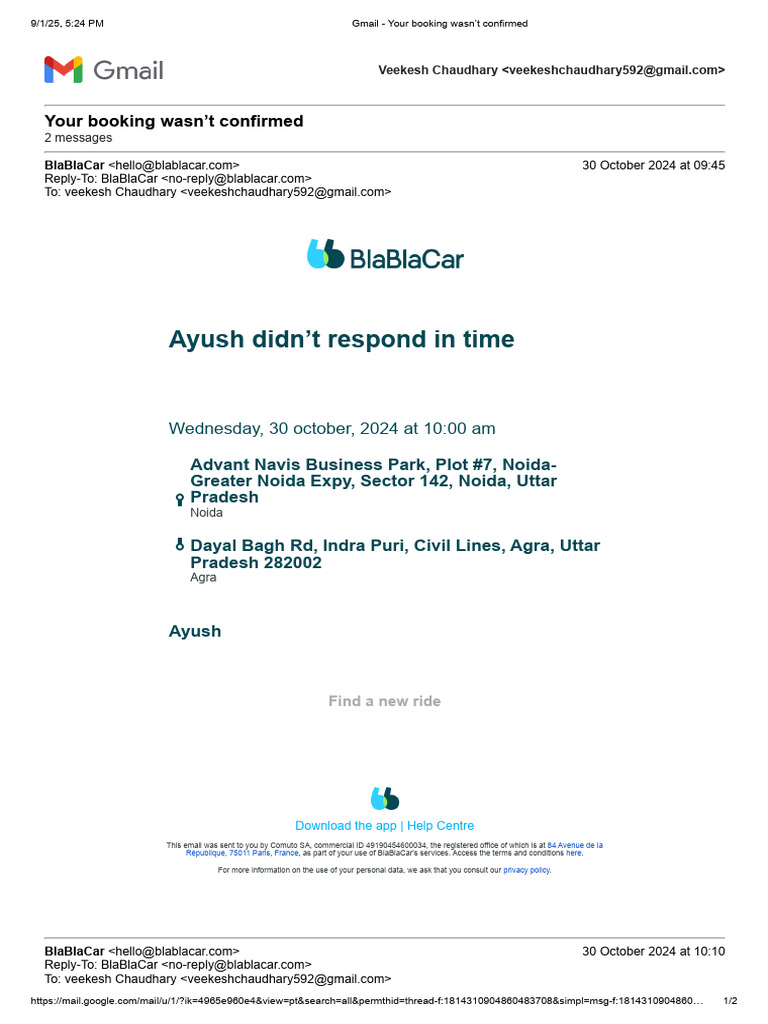 Ayush Didn't Respond in Time: Your Booking Wasn't Confirmed | PDF | Computing | Computer ...