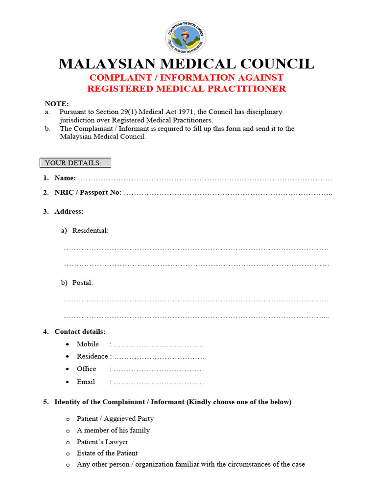 MMC Complaint Form for Practitioners | PDF | Chess Theory | Chess
