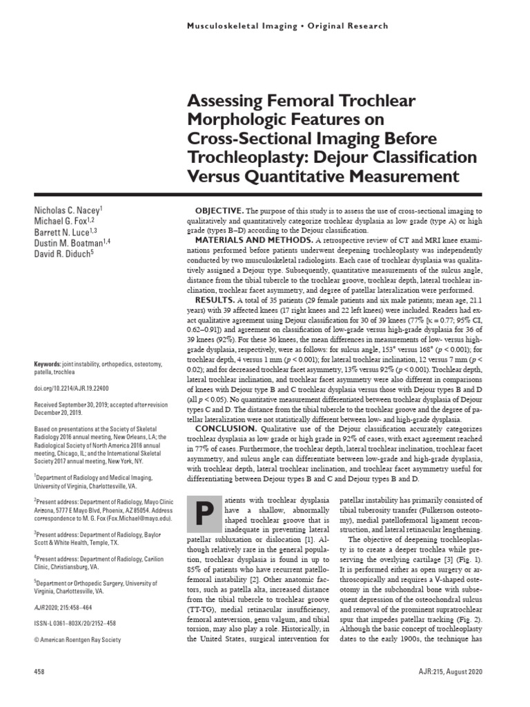 Trochlear Dysplasia Imaging Insights | PDF | Knee | Musculoskeletal System