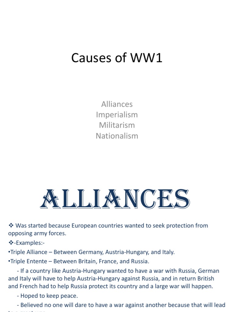 Causes of WW1: Alliances Imperialism Militarism Nationalism | PDF ...
