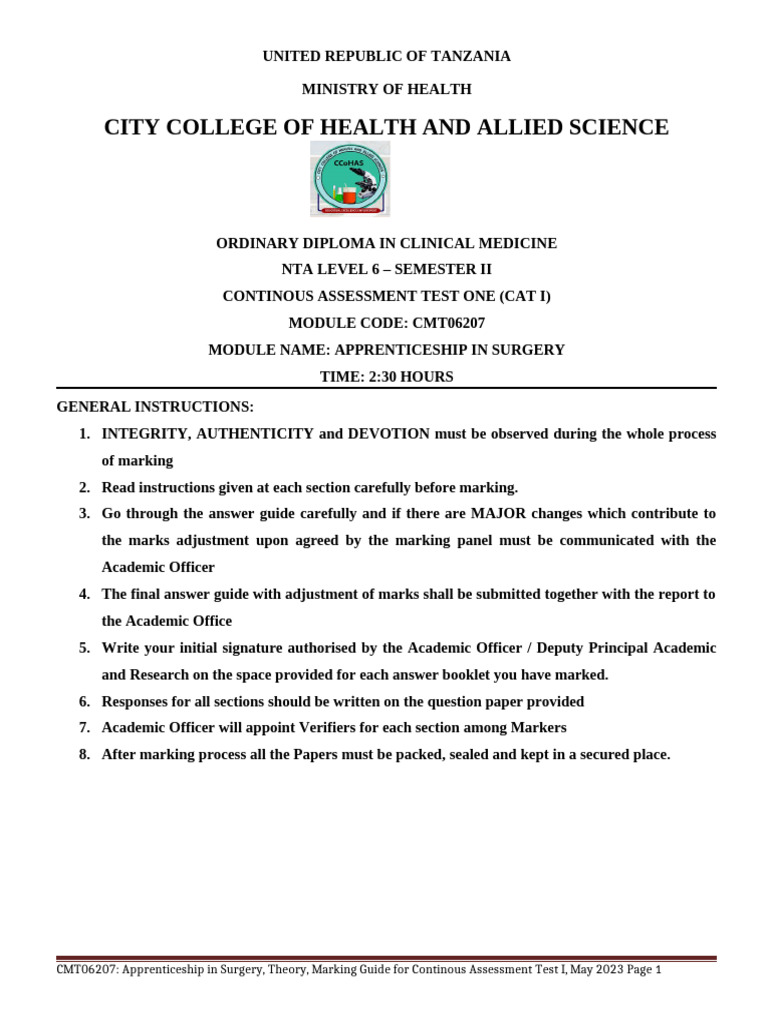 CMT06207 Apprenticeship in Surgery Theory AG CAT I - May 2023 | PDF ...