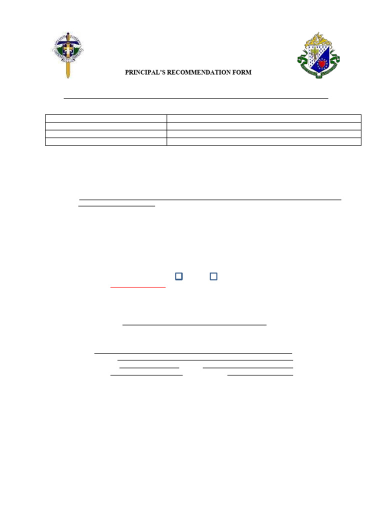 SLU Principal's Recommendation Form | PDF