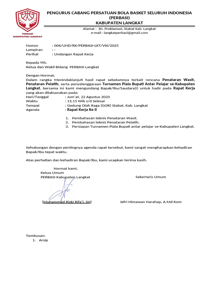 Surat Undangan Raker 2 | PDF