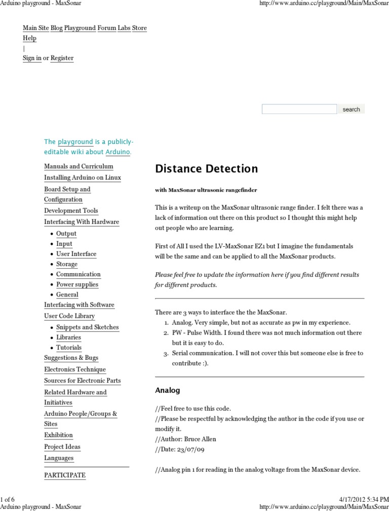 Arduino Playground - MaxSonar | Download Free PDF | Arduino | Integer (Computer Science)