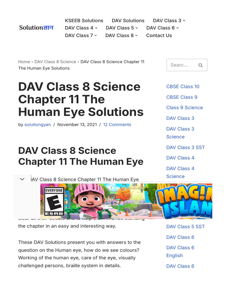 DAV Class 8 Science Chapter 11 The Human Eye Solutions - SolutionGyan | PDF | Eye | Human Eye