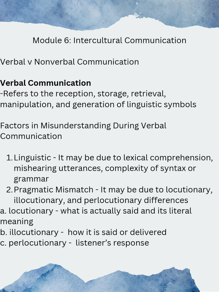 Module 6 Handout_Intercultural Communication | PDF | Nonverbal Communication | Communication