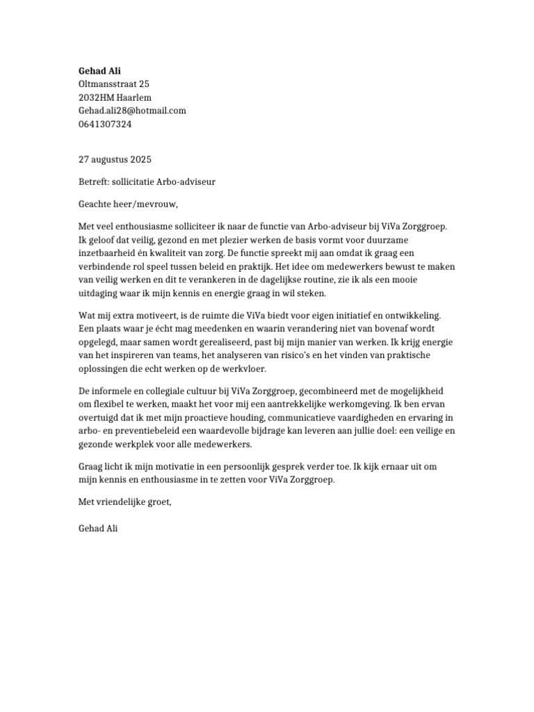 Sollicitatiebrief Gehad Ali | PDF