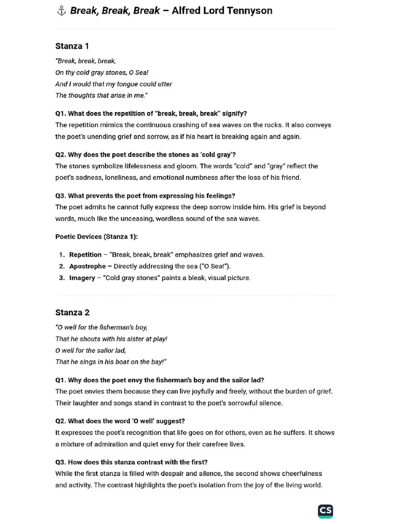 Break Break Break Poem | PDF